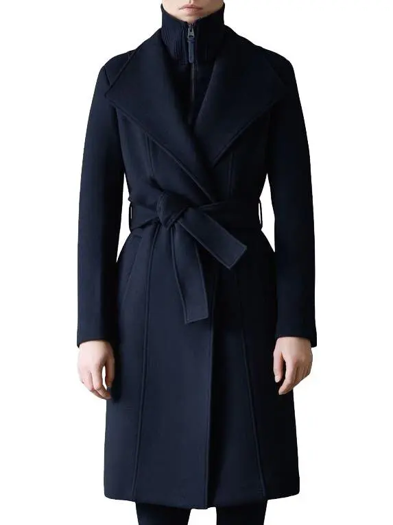 Mackage Norita Belted Wool Coat With Bib - Navy