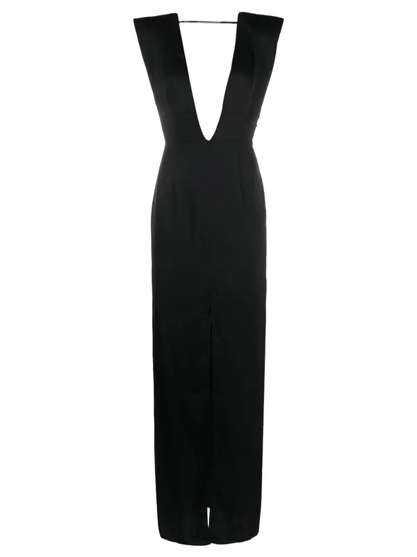 MAISON CLOSE V-neck Satin-weave Gown - Black