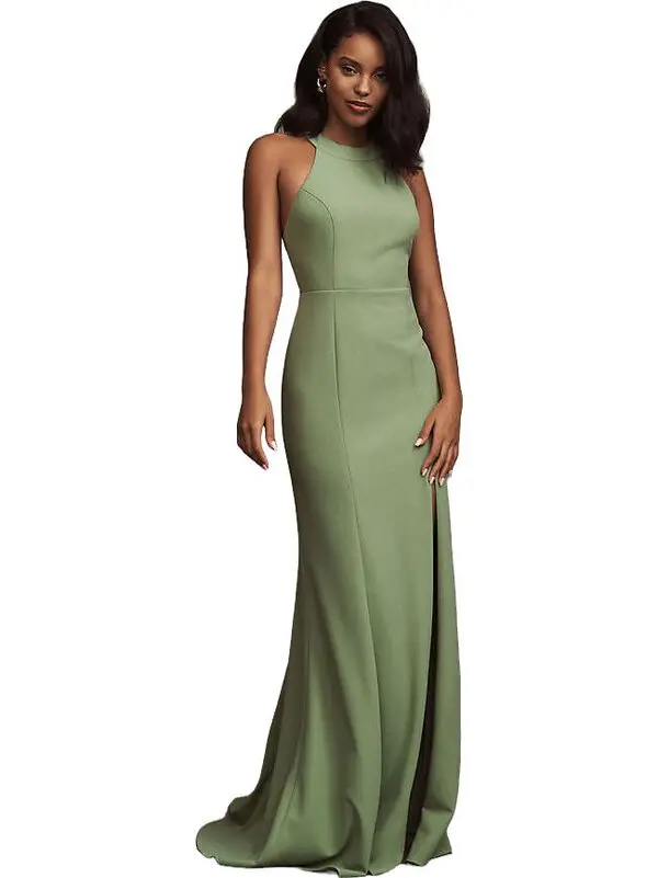 Bhldn High-neck Side-slit Stretch Crepe Maxi Dress - Pistachio
