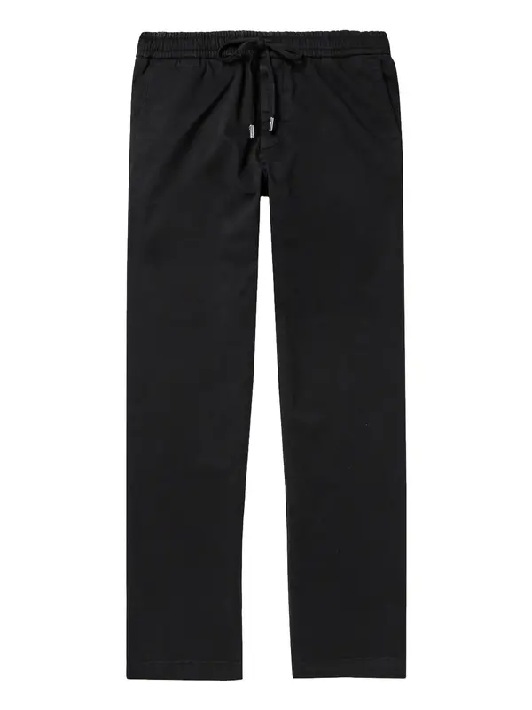 Mr P. Straight-leg Cotton-blend Twill Drawstring Trousers - Black