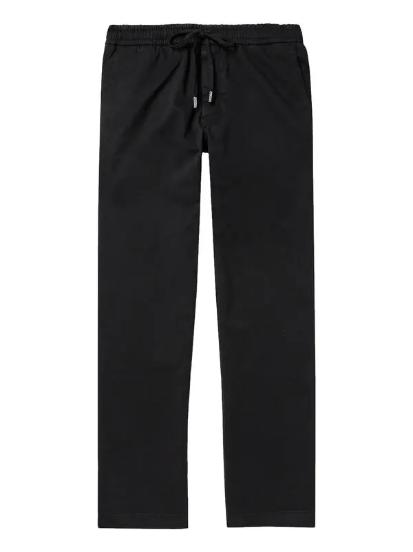 Mr P. Straight-leg Cotton-blend Twill Drawstring Trousers - Black