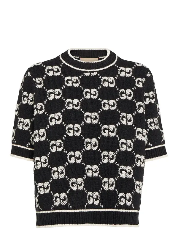 Gucci Gg Jacquard Wool Bouclé Top - Black
