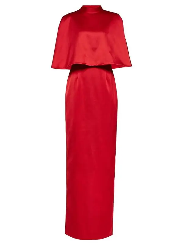 Carolina Herrera Caped Satin Gown - Red