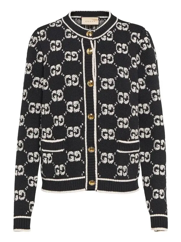 Gucci Gg Jacquard Wool Bouclé Cardigan - Black