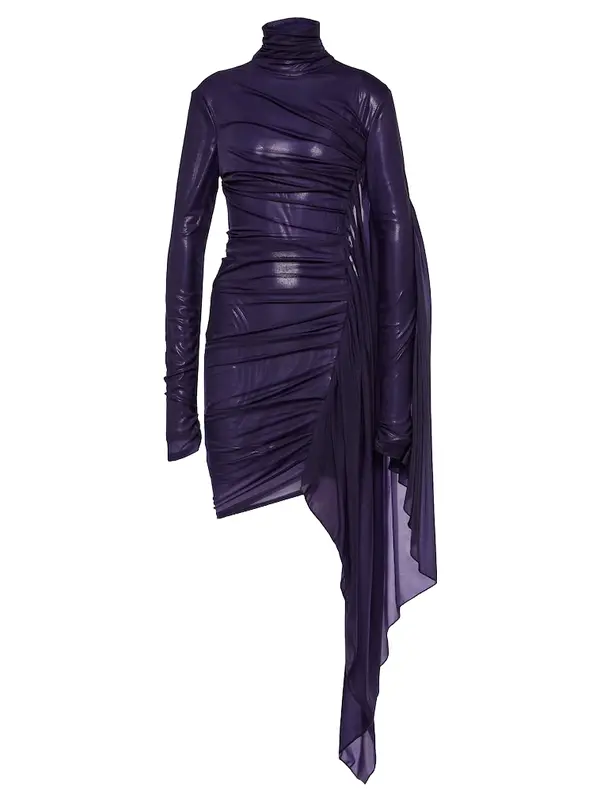 MUGLER Asymmetric Draped Minidress - Purple