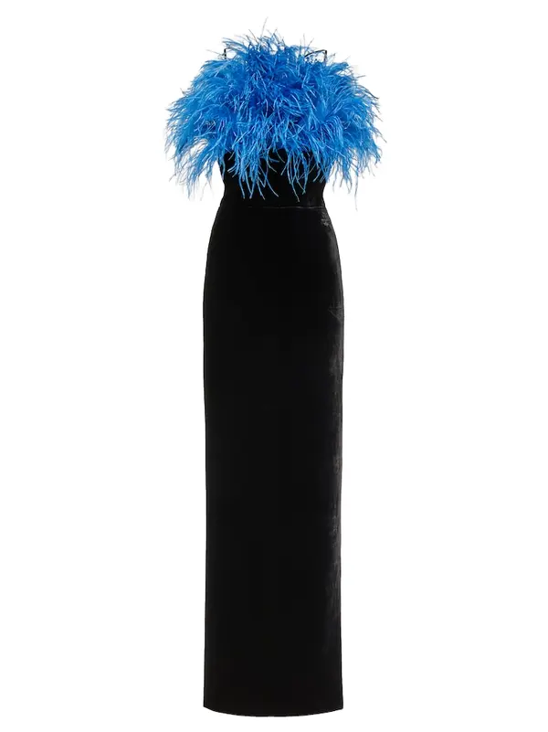 RASARIO Feather-trimmed Gown - Black