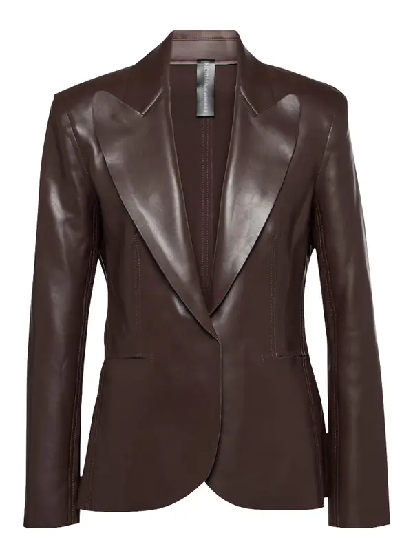 Norma Kamali Faux Leather Blazer - Brown