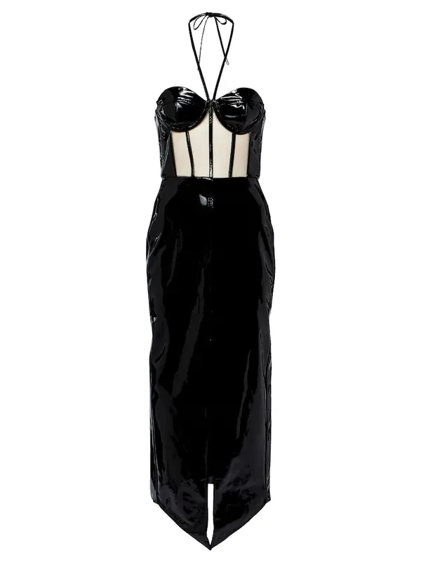 David Koma Corset Patent Leather Midi Dress - Black