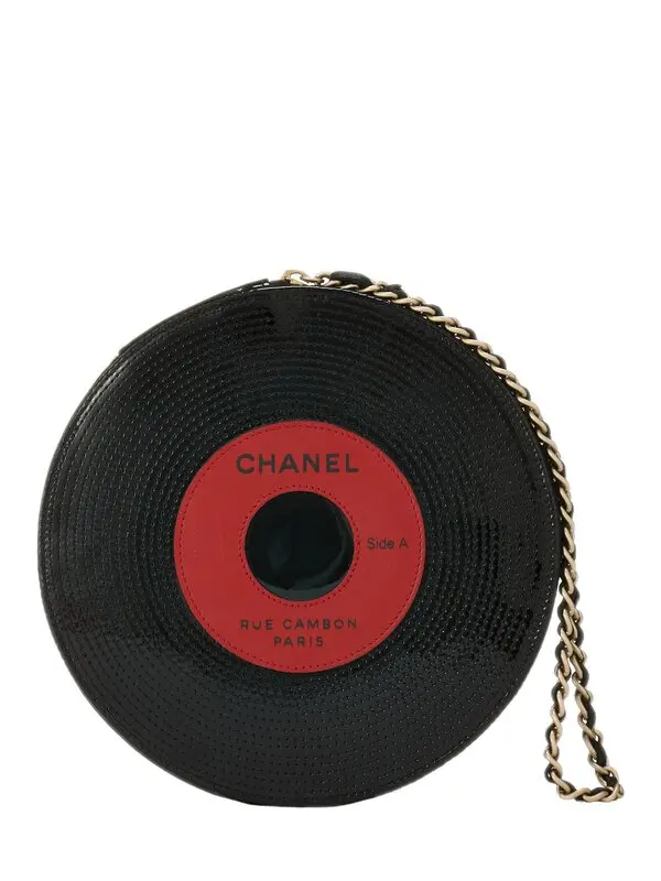 Chanel Patent Vinyl Record Clutch - Black