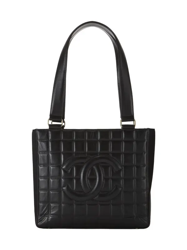 Chanel Quilted Lambskin Chocolate Bar Tote - Black