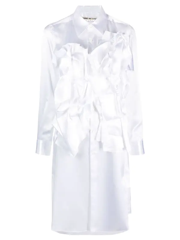 Comme Des Garçons Ruffled Satin Shirtdress - White