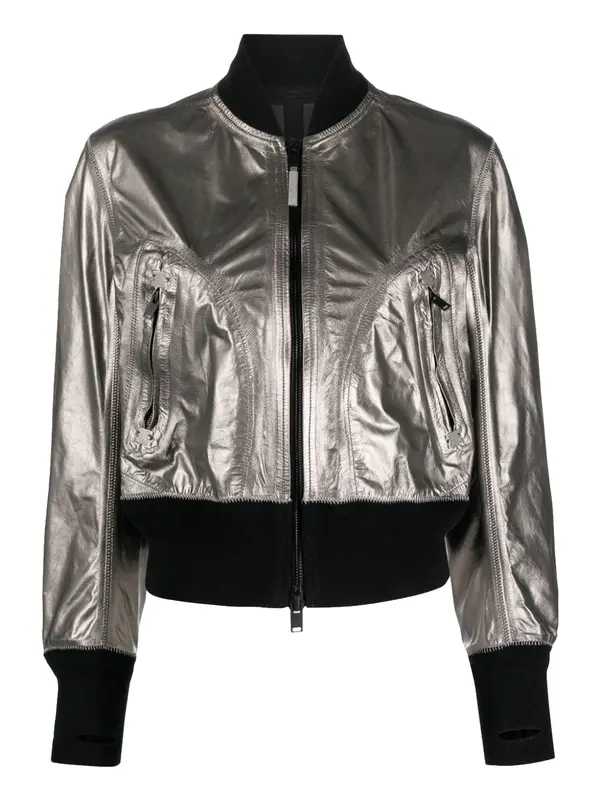 ISAAC SELLAM EXPERIENCE Metallic Leather Bomber Jacket - Silver