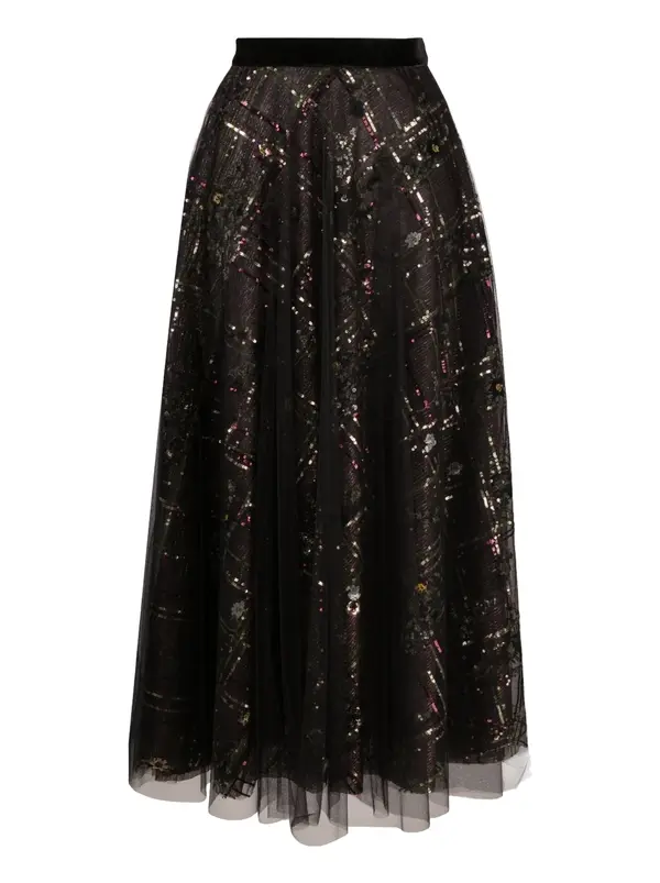 Talbot Runhof Sequin-embellished Tulle Skirt - Black
