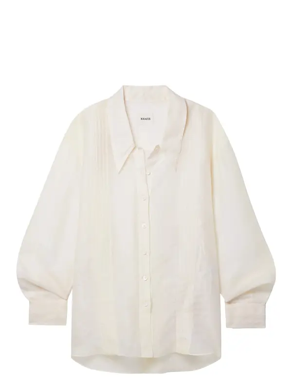 Khaite Nori Pintucked Silk-organza Shirt - Off-white