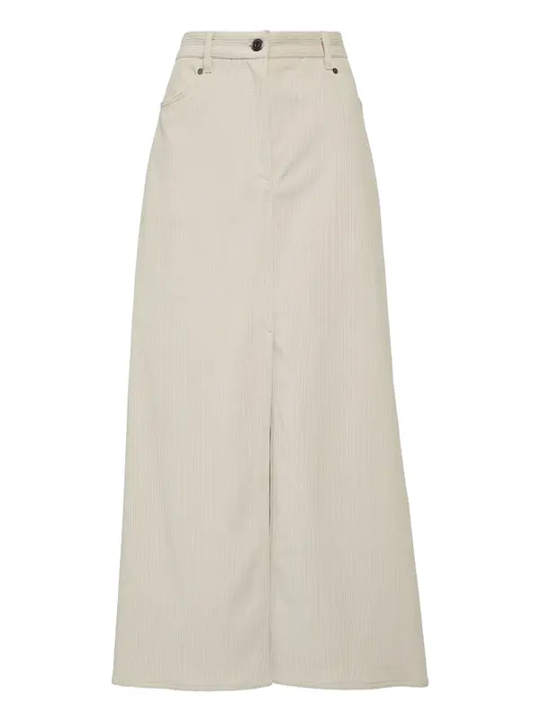 Brunello Cucinelli Cotton Corduroy Maxi Skirt - Neutrals