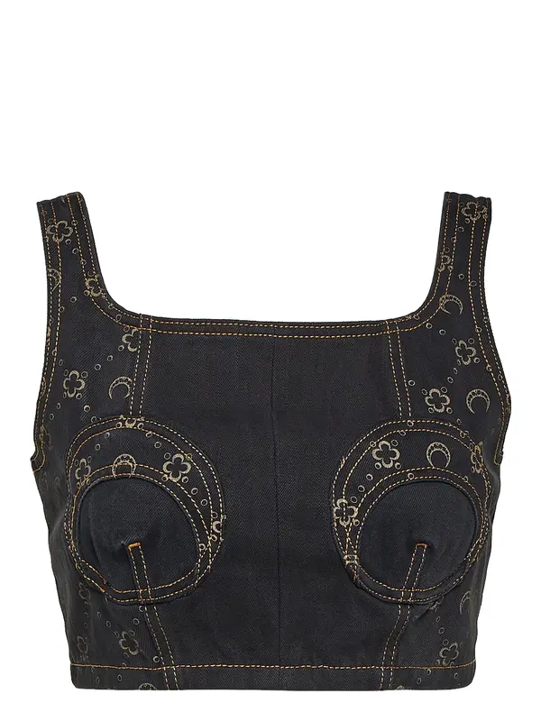 MARINE SERRE Regenerated Cropped Denim Bustier - Blue