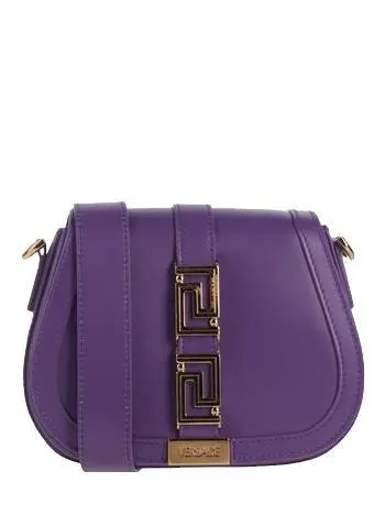 Versace Leather Crossbody Bag With Gold Tone Medusa Detail - Purple