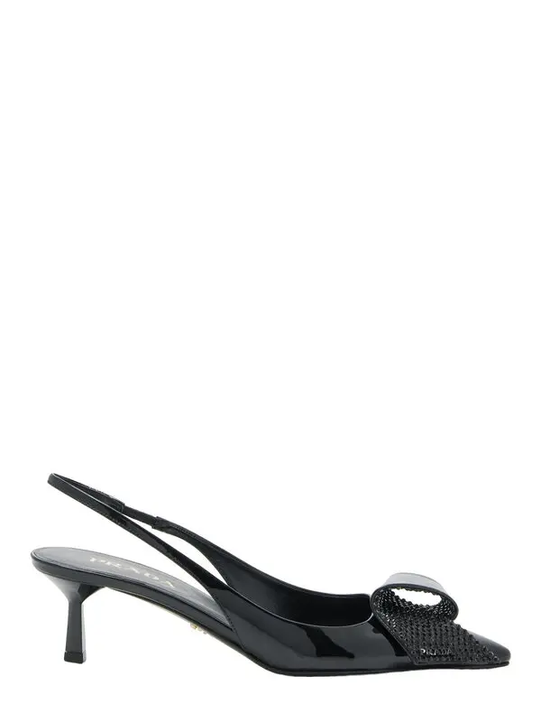 Prada Crystal-embellished Patent Leather Slingback Pumps - Black