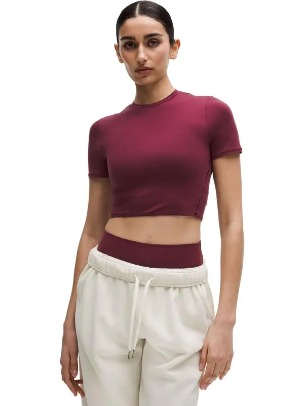 Lululemon Wundermost Ultra-soft Nulu Crewneck Cropped T-shirt - Burgundy Bay