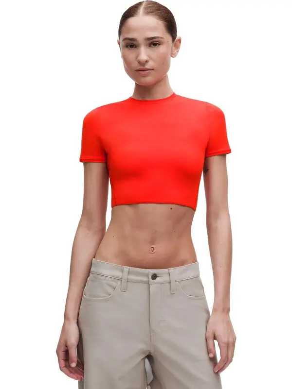 Lululemon Wundermost Ultra-soft Nulu Crewneck Cropped T-shirt - Cherry Ember