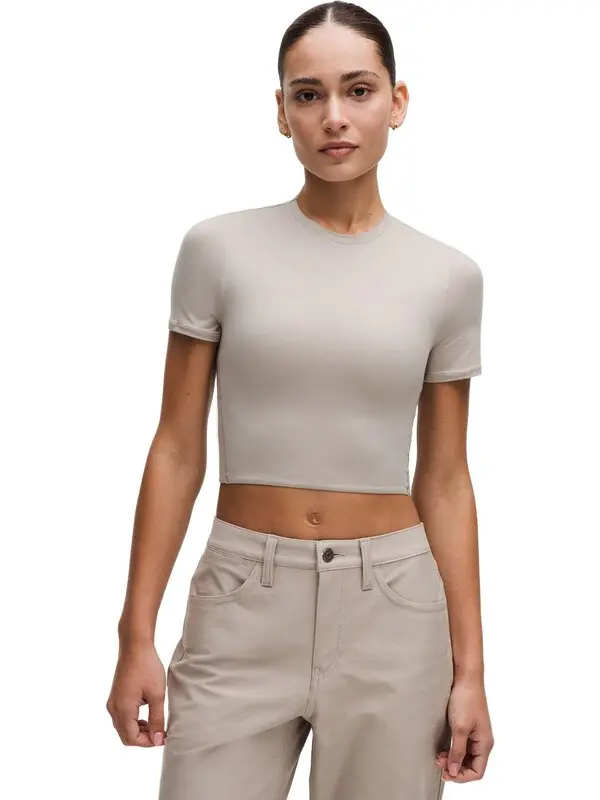 Lululemon Wundermost Ultra-soft Nulu Crewneck Cropped T-shirt - Downtown Tan