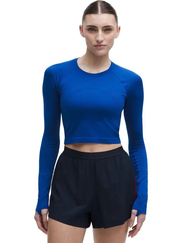 Lululemon Swiftly Tech Cropped Long-sleeve Shirt - Clubhouse Blue/jet Stream