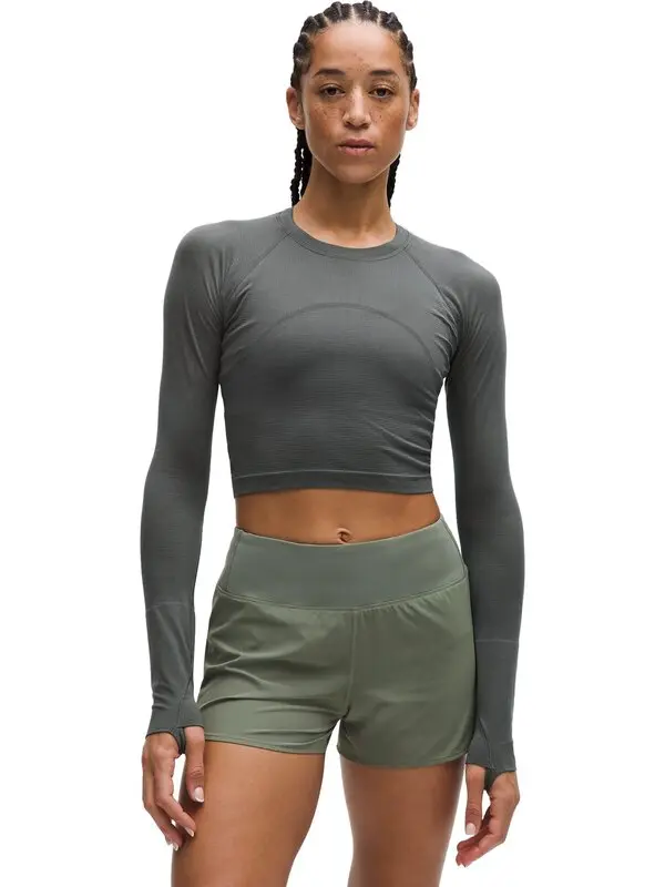 Lululemon Swiftly Tech Cropped Long-sleeve Shirt - Onyx Grey/onyx Grey