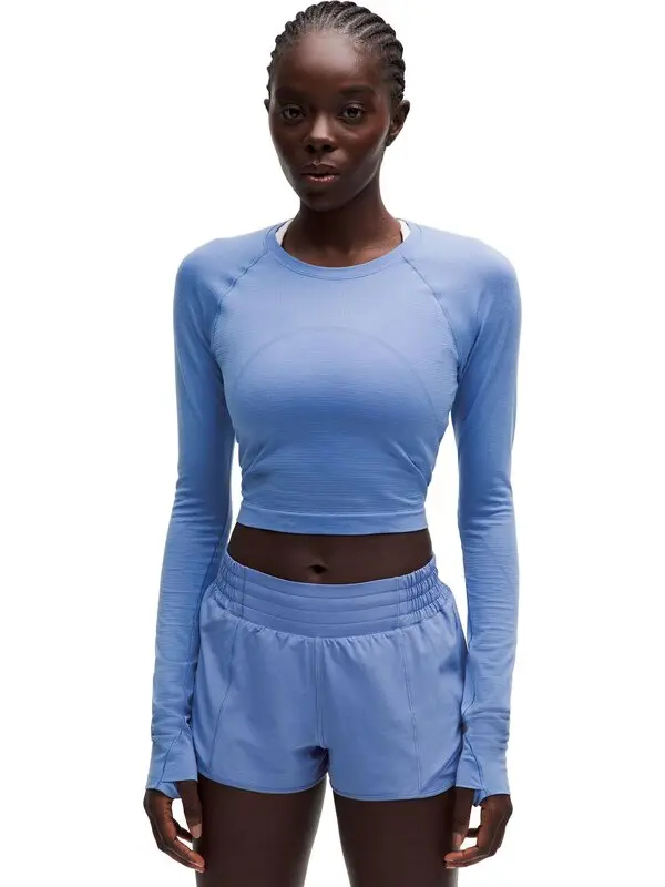 Lululemon Swiftly Tech Cropped Long-sleeve Shirt - Prep Blue/prep Blue
