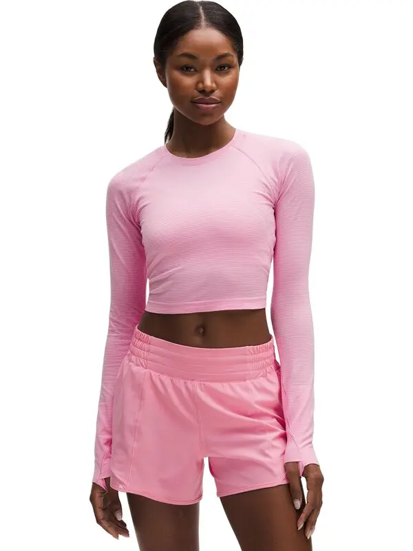 Lululemon Swiftly Tech Cropped Long-sleeve Shirt - Spandex Stripe Pink Pearl/candy Cloud