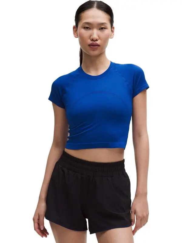 Lululemon Swiftly Tech Cropped Short-sleeve Shirt 2.0 - Clubhouse Blue/jet Stream