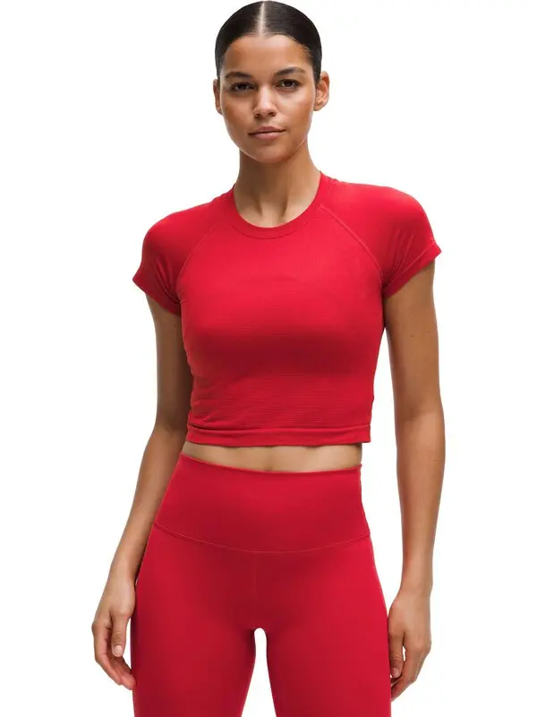 Lululemon Swiftly Tech Cropped Short-sleeve Shirt 2.0 - Oxford Red/oxford Red
