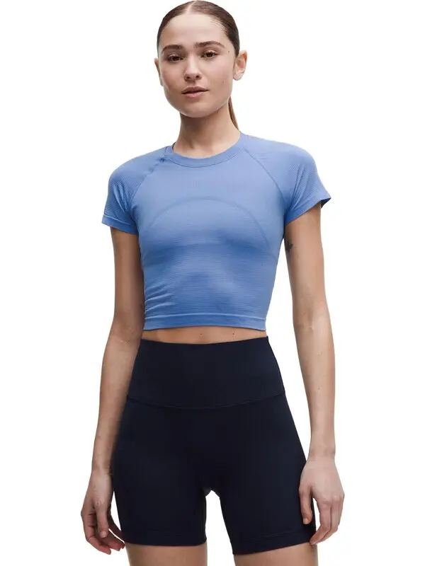 Lululemon Swiftly Tech Cropped Short-sleeve Shirt 2.0 - Prep Blue/prep Blue