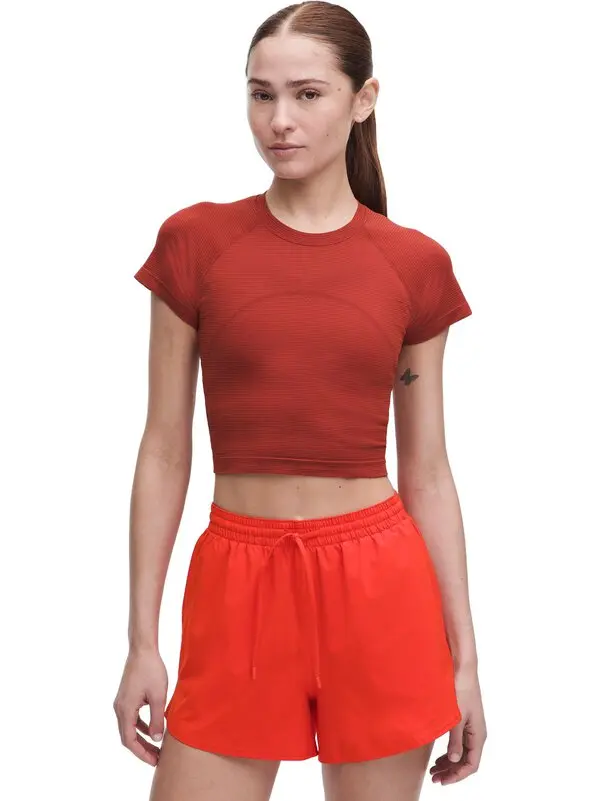 Lululemon Swiftly Tech Cropped Short-sleeve Shirt 2.0 - Spandex Stripe Cranberry Charm/cherry Ember