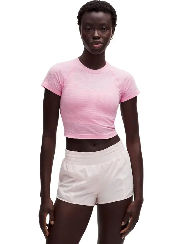 Lululemon Swiftly Tech Cropped Short-sleeve Shirt 2.0 - Spandex Stripe Pink Pearl/candy Cloud