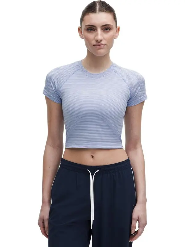 Lululemon Swiftly Tech Cropped Short-sleeve Shirt 2.0 - Spandex Stripe Polo Pastel/prep Blue