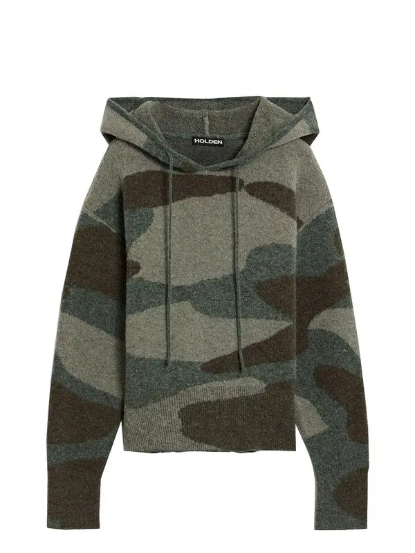 HOLDEN Chalet Camouflage Jacquard-knit Hoodie - Grey Green