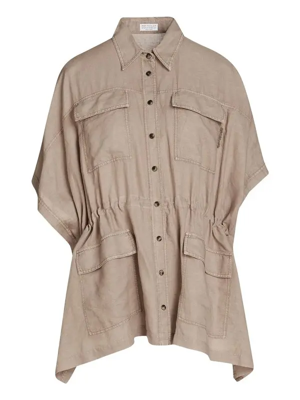 Brunello Cucinelli Bead-embellished Linen And Cotton-blend Shirt - Sand