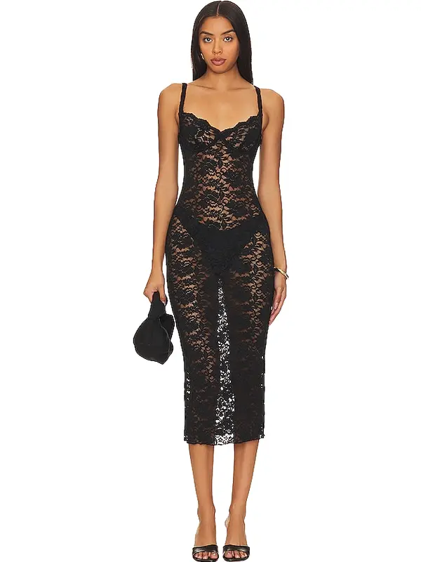Superdown Sheer Lace Midi Dress - Black