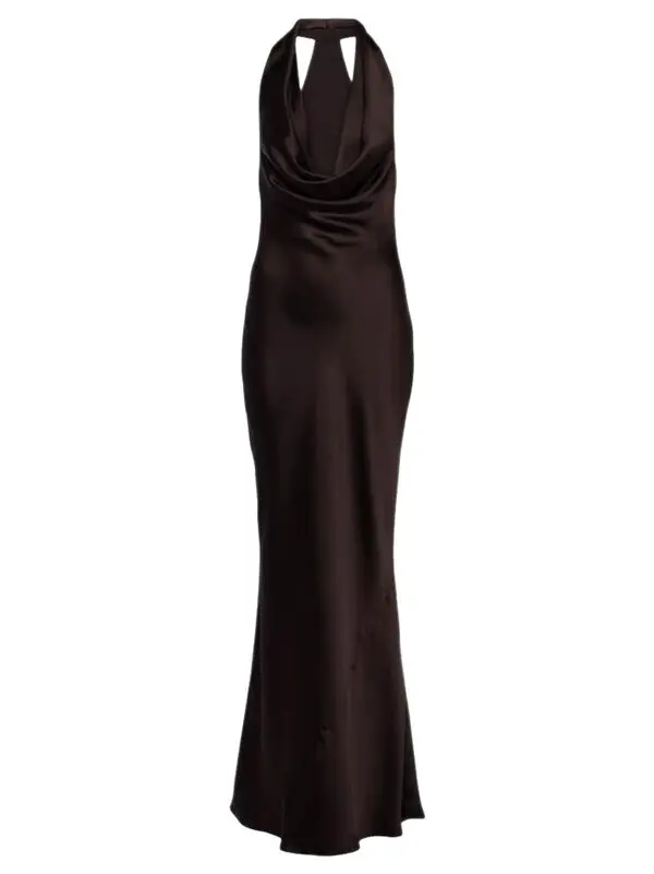 Norma Kamali Draped Halterneck Gown - Brown