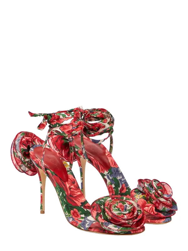 Magda Butrym Floral-appliqué Satin Slingback Sandals - Red