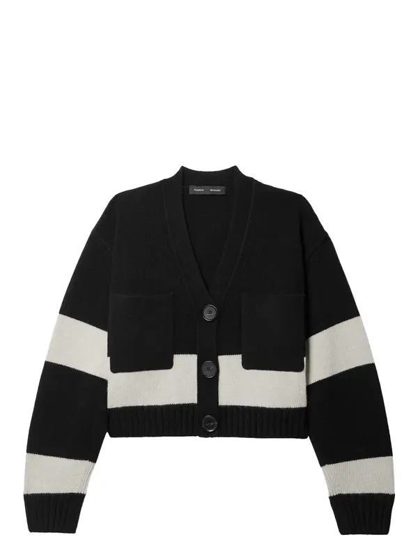 Proenza Schouler Eco Cropped Striped Wool And Cashmere-blend Cardigan - Black