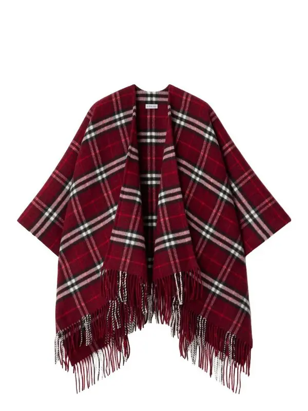 Burberry Check Wool Cashmere Cape - Oxblood