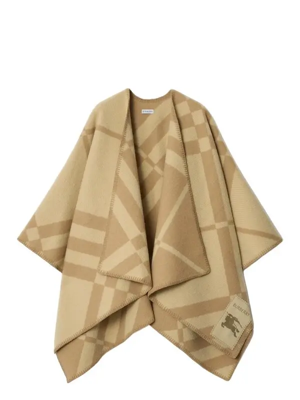 Burberry Check Wool Cashmere Cape - Sand Beige