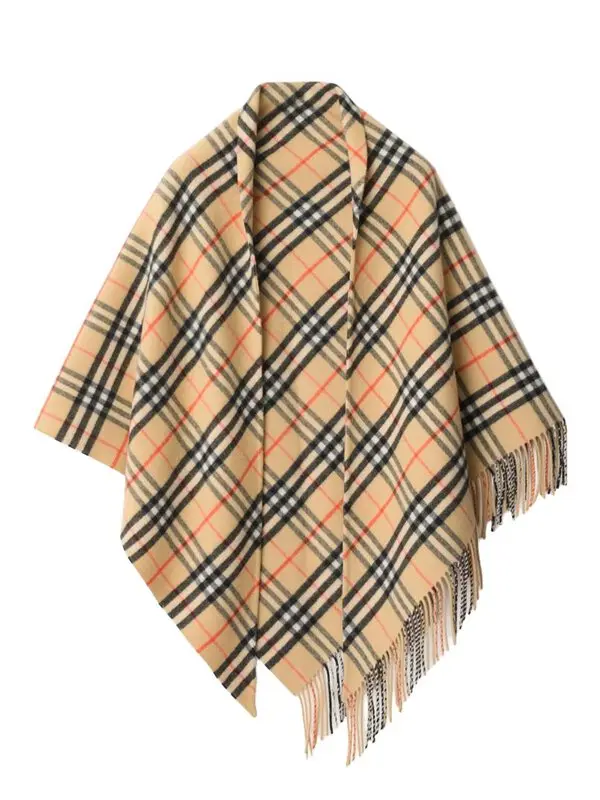 Burberry Check Wool Cashmere Cape - Sand