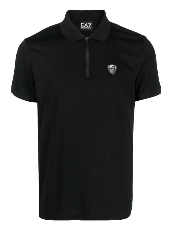 Emporio Armani Logo-patch Half-zip Polo Shirt - Black