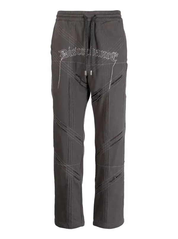 CHILDREN OF THE DISCORDANCE Logo-embroidered Distressed Track Pant - Grey