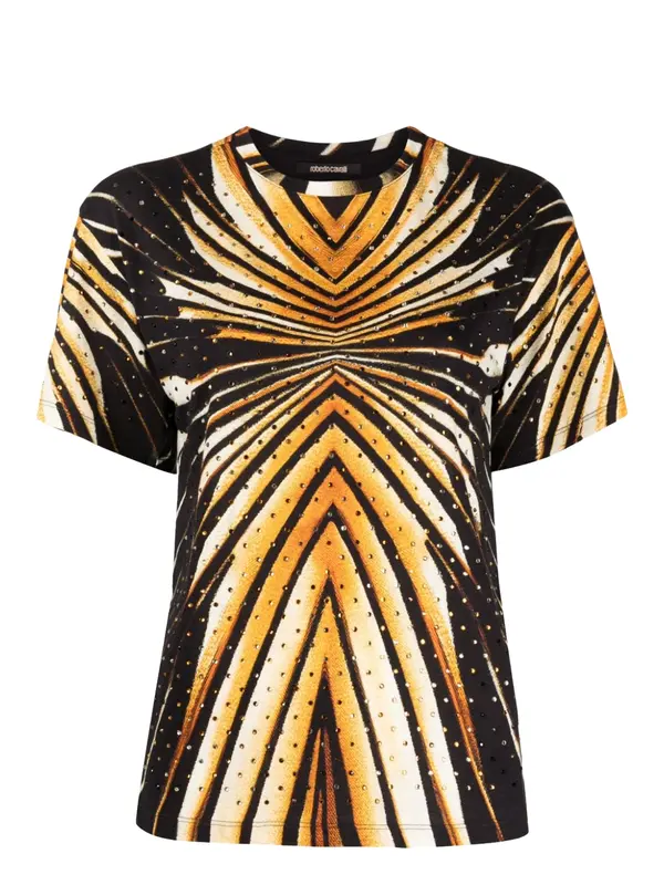 Roberto Cavalli Geometric Print Embellished T-shirt - Brown