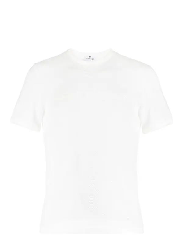 COURREGES Logo-embroidered Perforated Cotton T-shirt - White