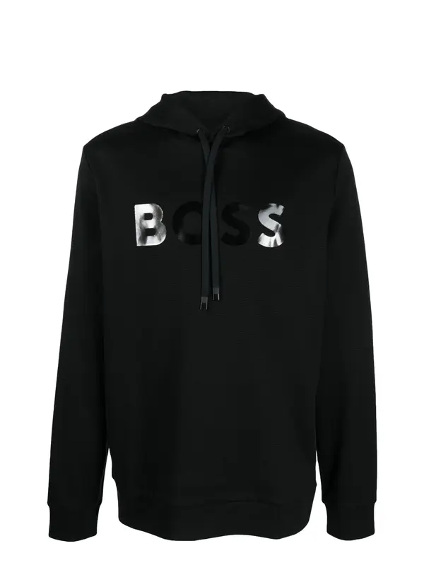 BOSS Mirror-effect Logo Drawstring Hoodie - Black