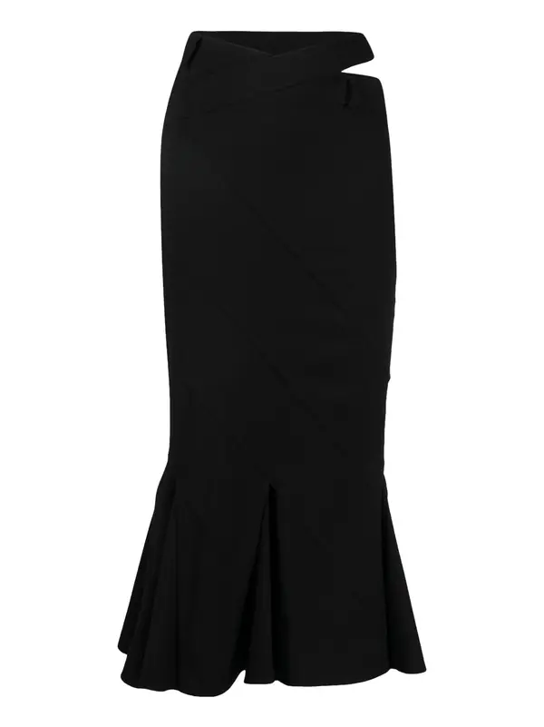 ANDREĀDAMO Flared Hem Midi Skirt - Black